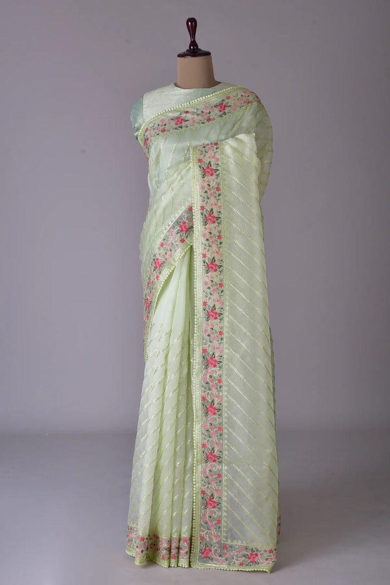 Pure Organza silk saree with heavy work border – Sheetal Fashionzz